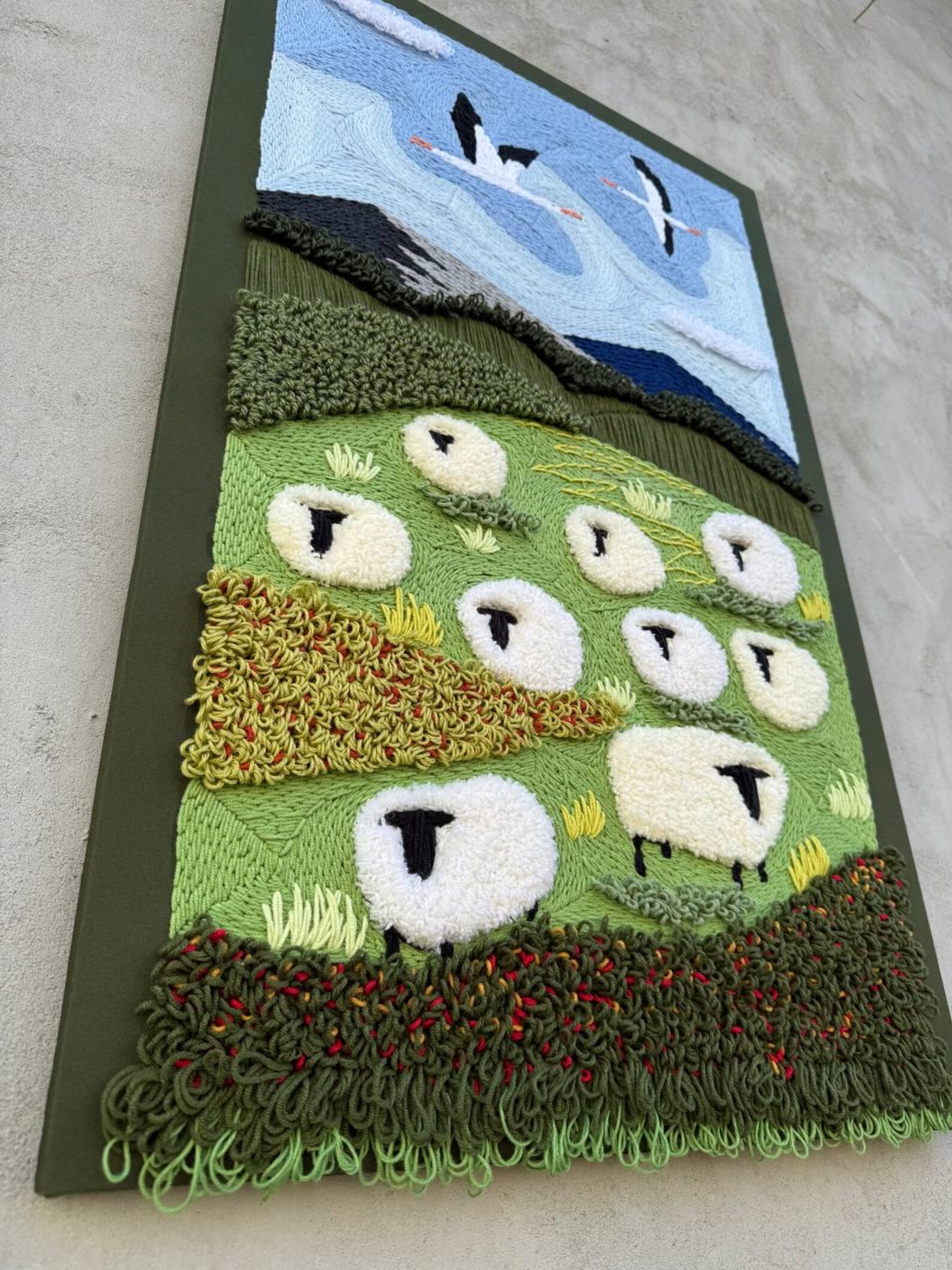 Sheep Wall Art — Handmade Punch Needle Embroidery | Textured Textile ...