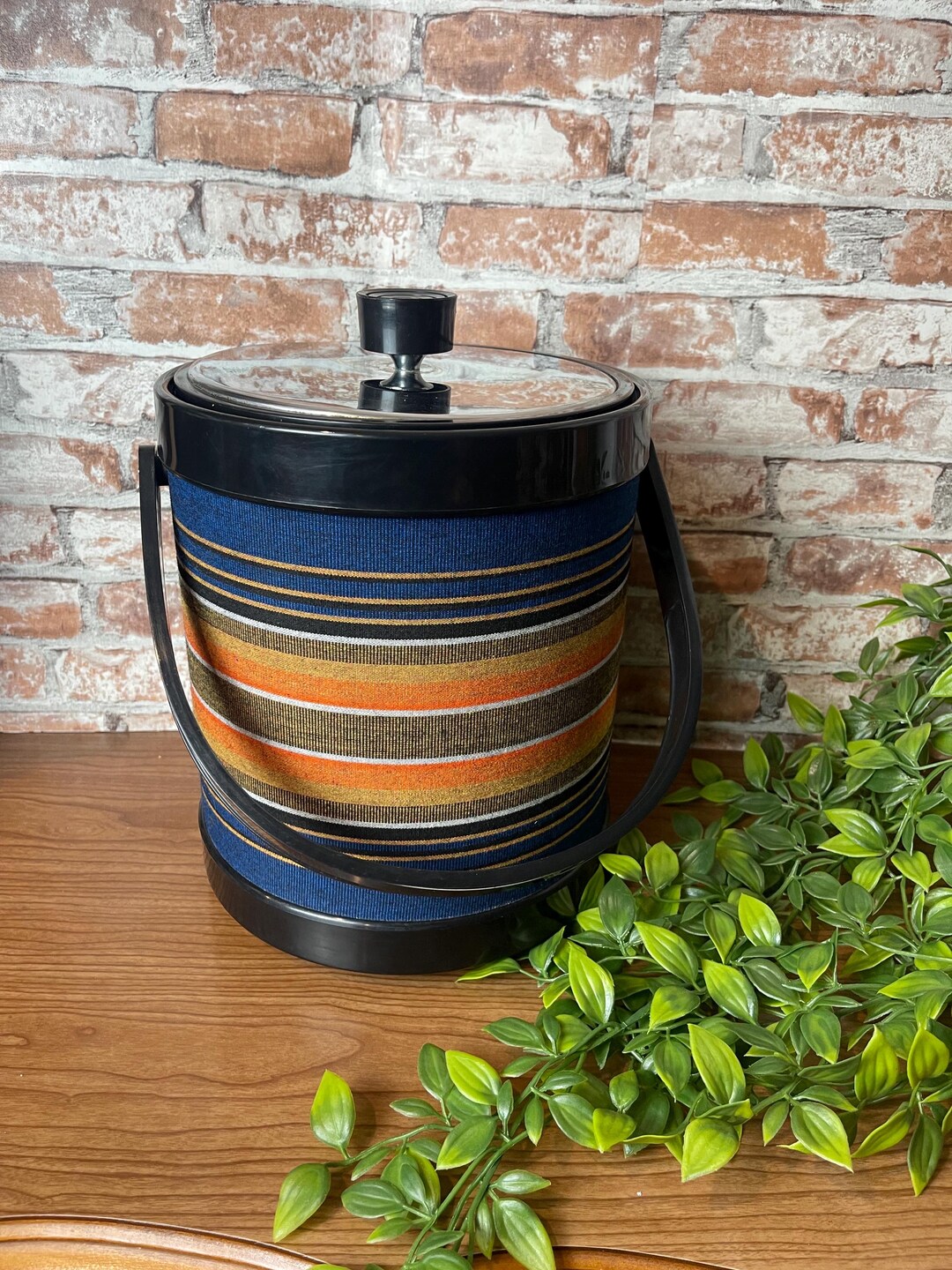 Vintage Atapco Ice Bucket Cameron Striped Ice Bucket Cloth Exterior ...