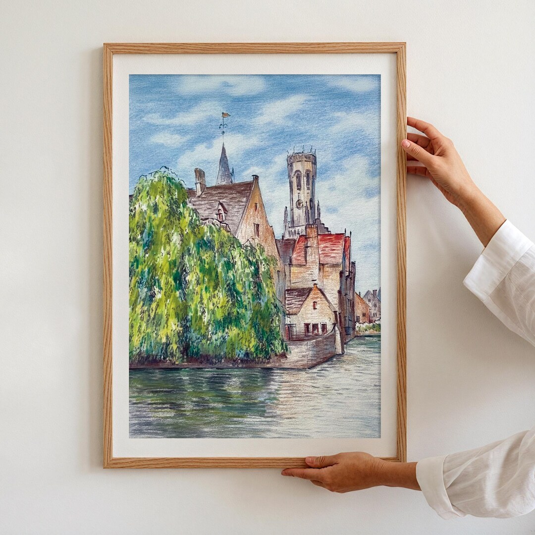 Bruges Art Print: Rozenhoedkaai Pencil Drawing, Belgium Cityscape - Etsy