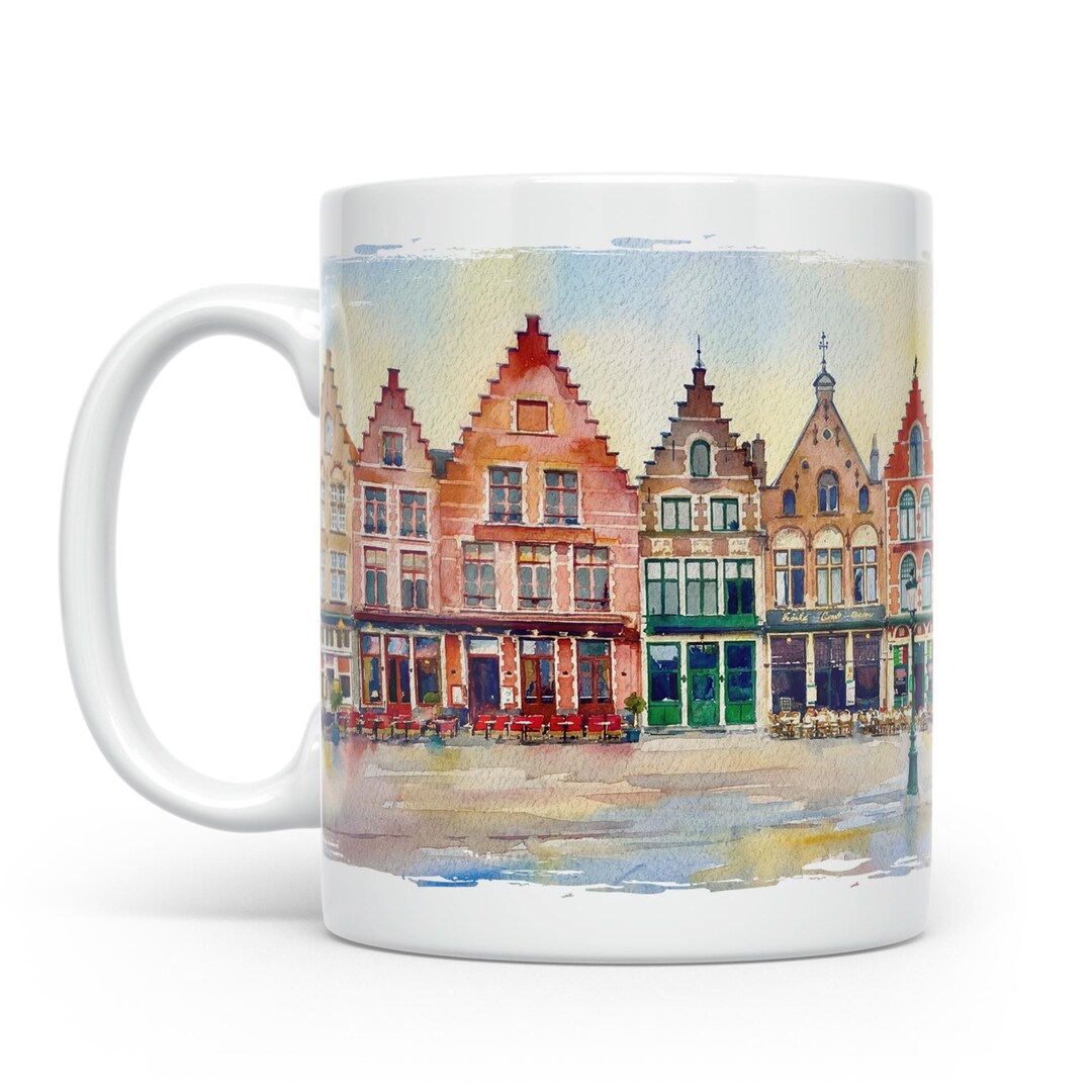 Bruges Market Square Watercolor Mug – Medieval Guild Houses Cityscape ...