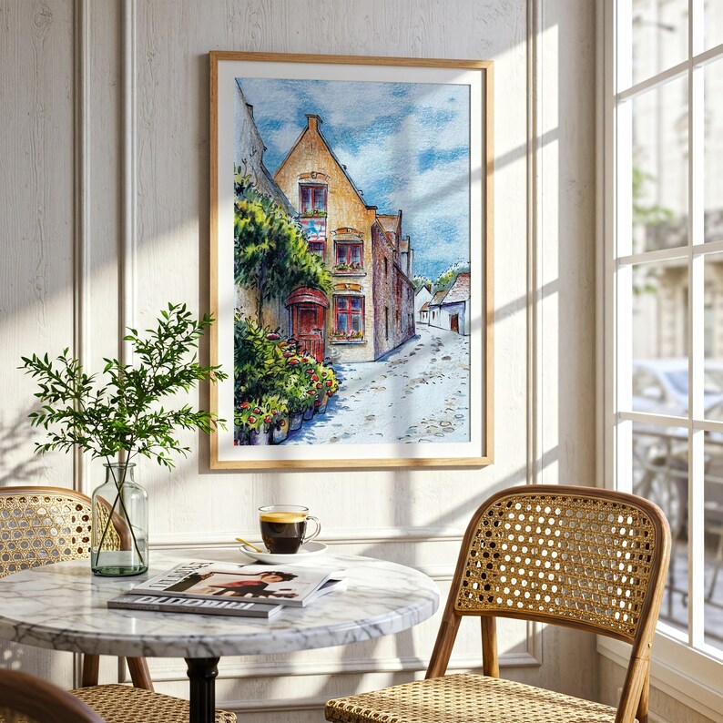 Medieval Street in Bruges – Unique Pencil Drawing, Original Art Print ...