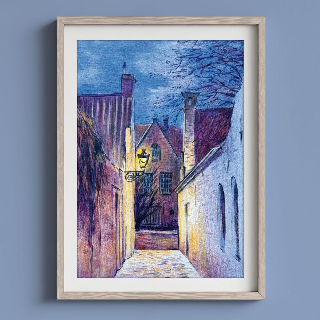 Medieval Street in Bruges – Pencil Drawing, Original Fine Art Print ...
