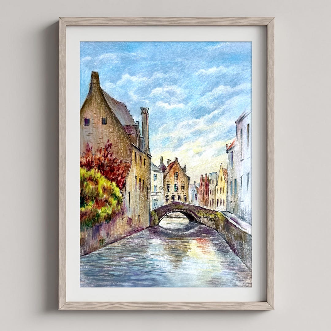 Bruges Canal Drawing – Colored Pencil Cityscape Art Print - Etsy