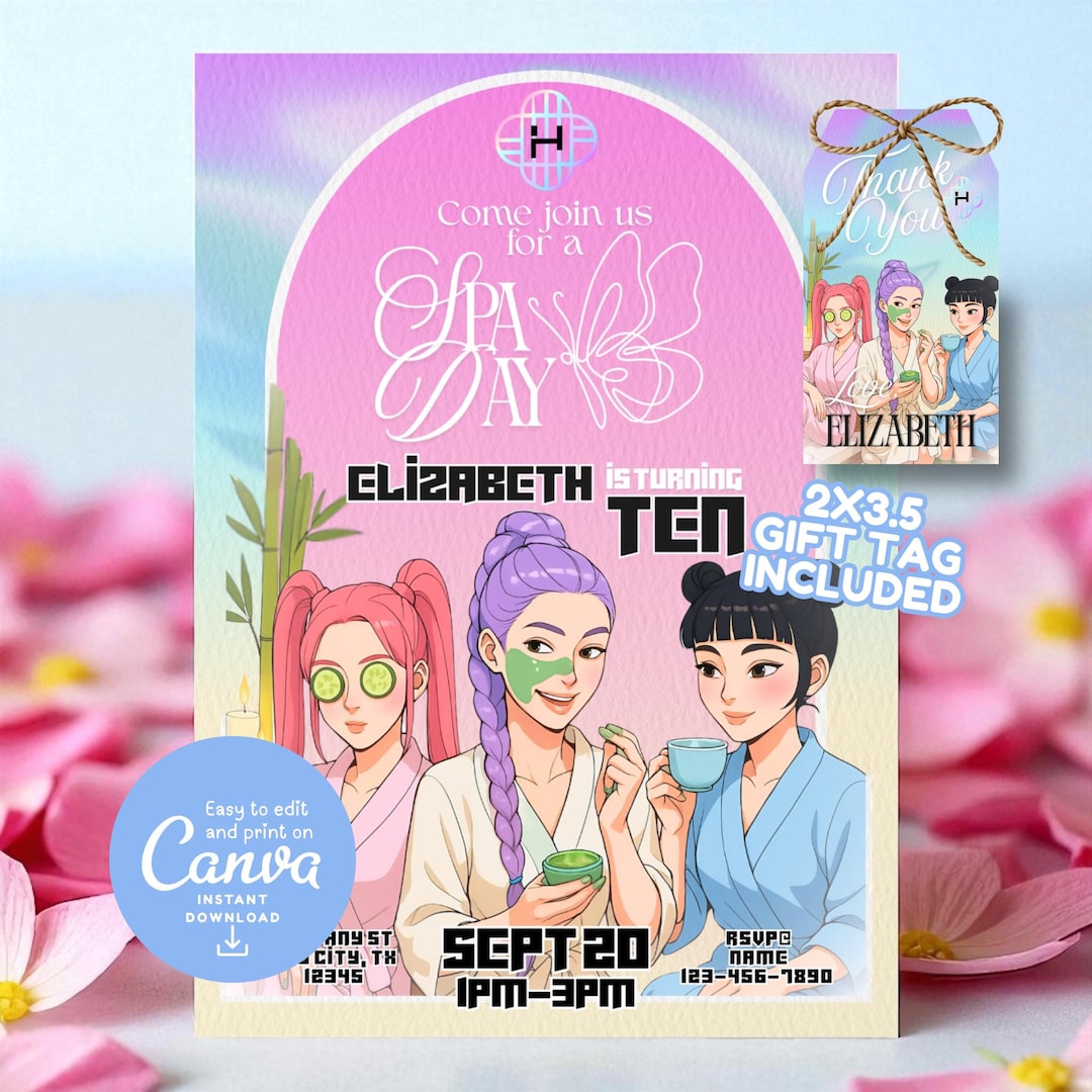 KPOP | Demon Hunters Huntrix Spa Birthday Party Invitation Card + Gift ...