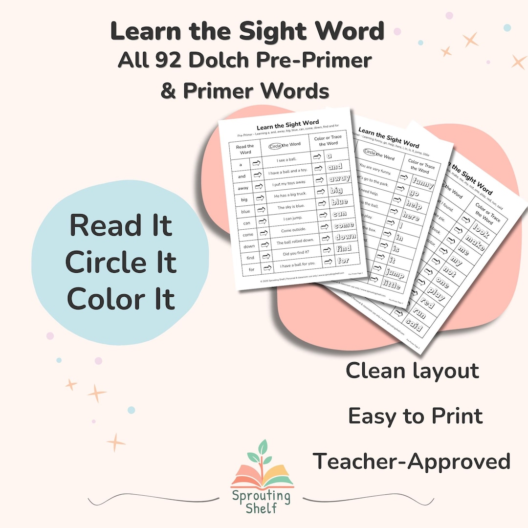 Learn the Sight Word - Dolch Pre-primer & Primer Pack | 92 Words | Read ...
