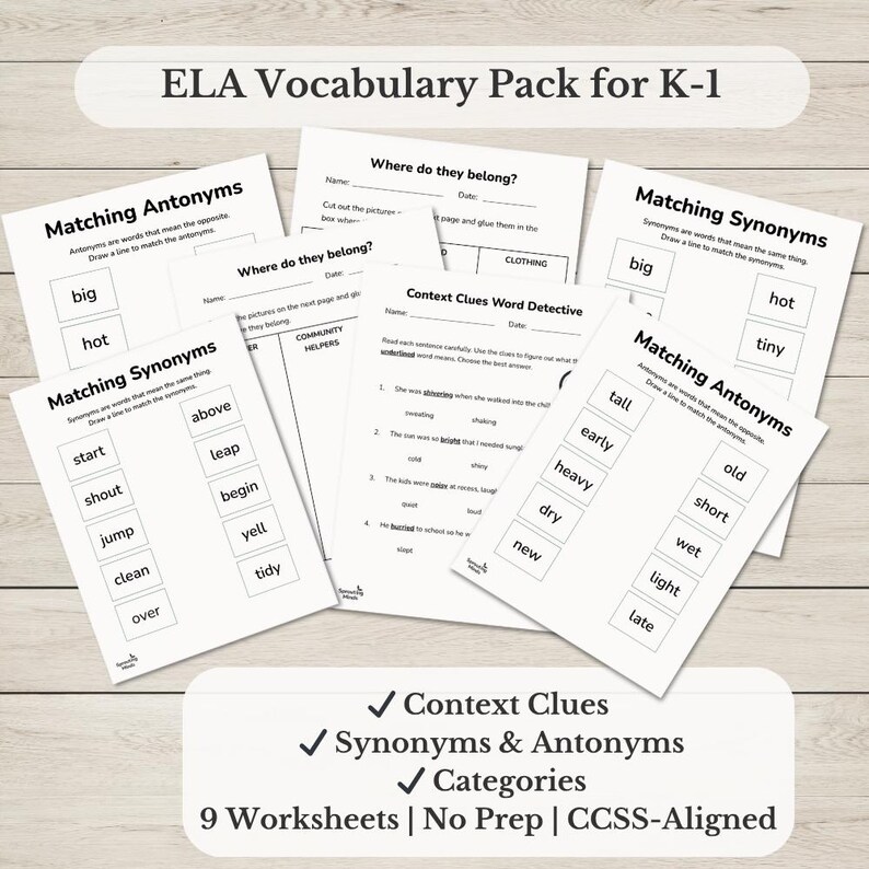 Vocabulary Building Worksheets for Kindergarten & 1st Grade - Printable ...