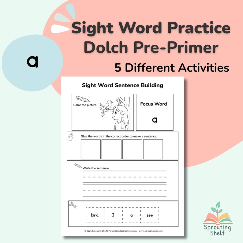 Sight Word Activities for "a" | Pre-primer Sight Word | 5 Worksheet ...
