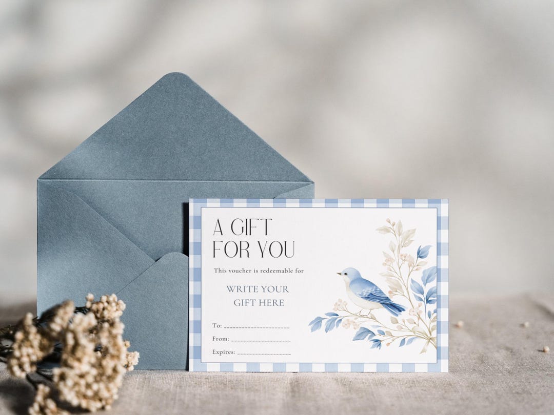 Blue Gingham Gift Voucher Template | Editable Canva Printable Gift ...