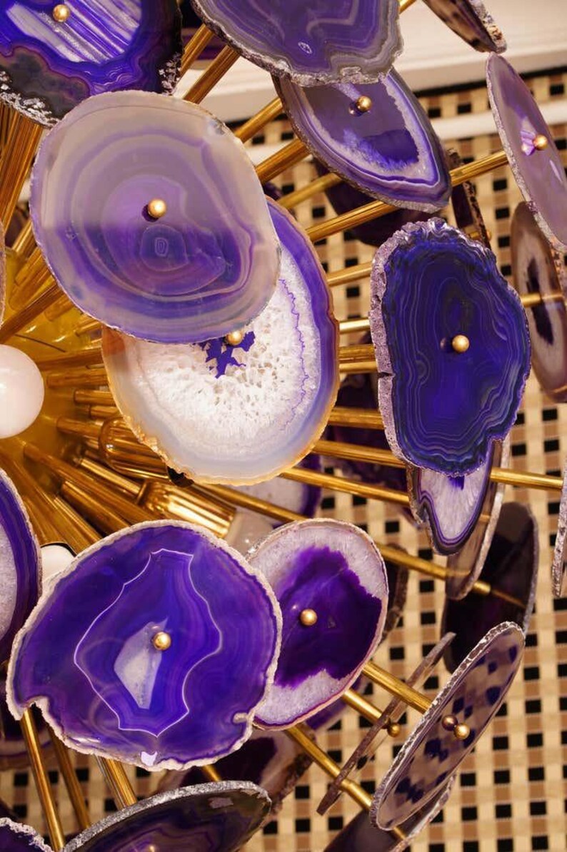 Large Purple Agate Sputnik Chandelier – Mid Century Modern Brass ...