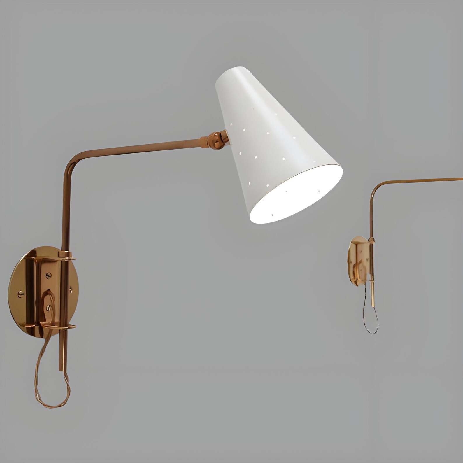 Set of Two Matt White Reading Brass Wall Sconces - Italian Brass Light ...