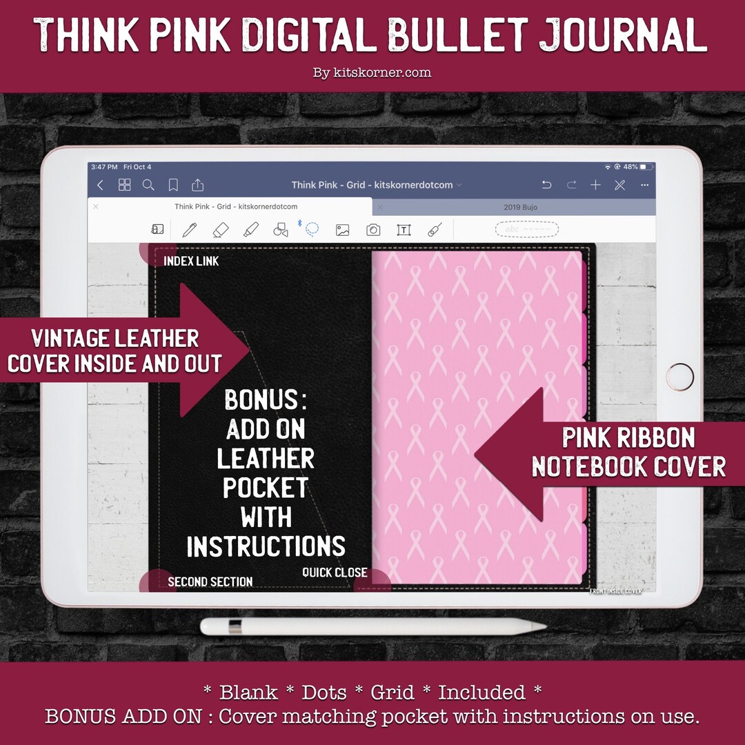 Think Pink Digital Bullet Journal Planner Notebook - Etsy