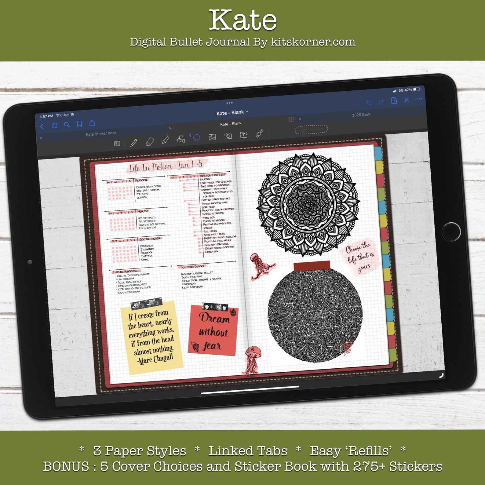 Kate : Digital Bullet Journal - Etsy