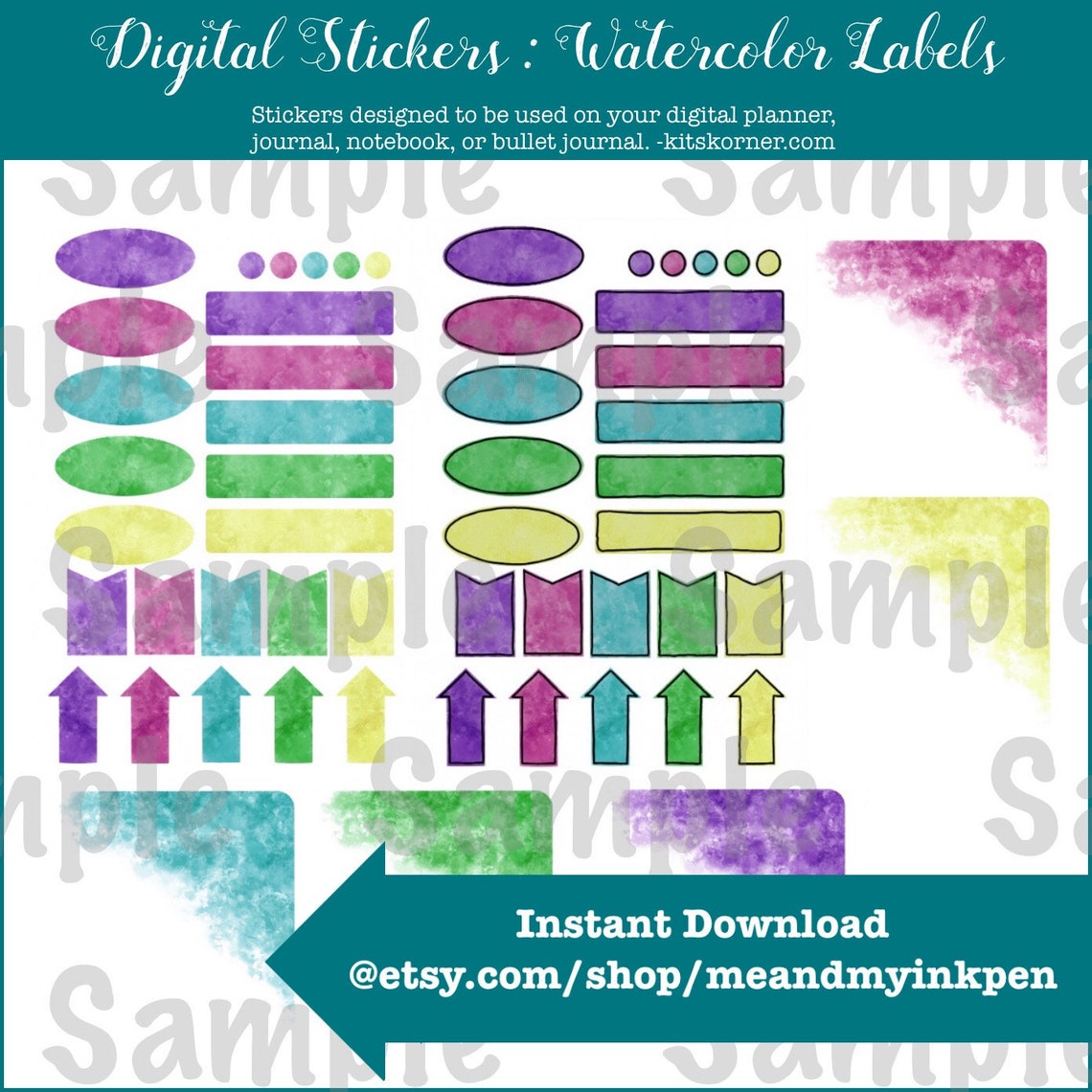 Digital Journal Stickers : Watercolor Labels - Etsy