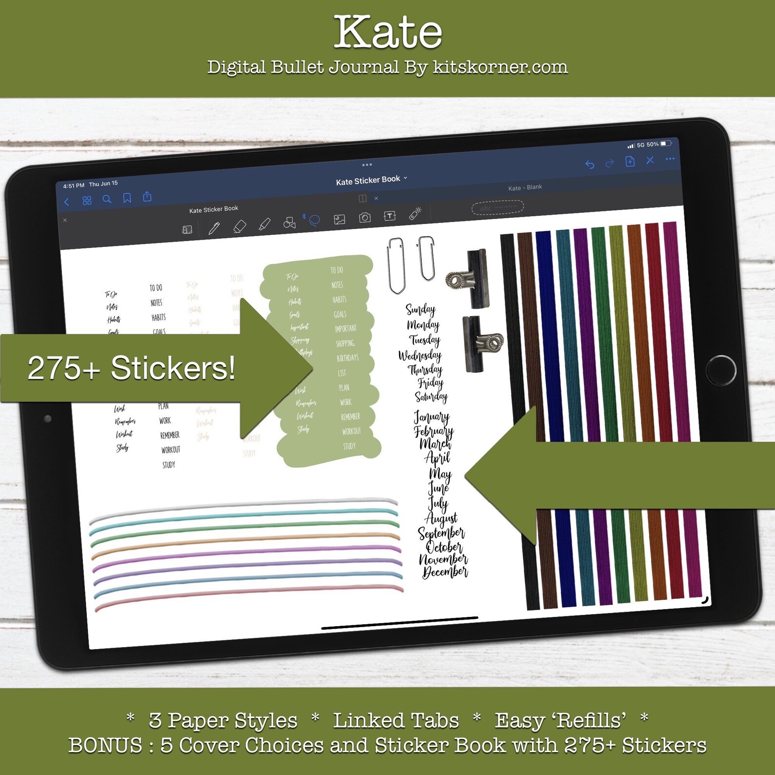 Kate : Digital Bullet Journal - Etsy