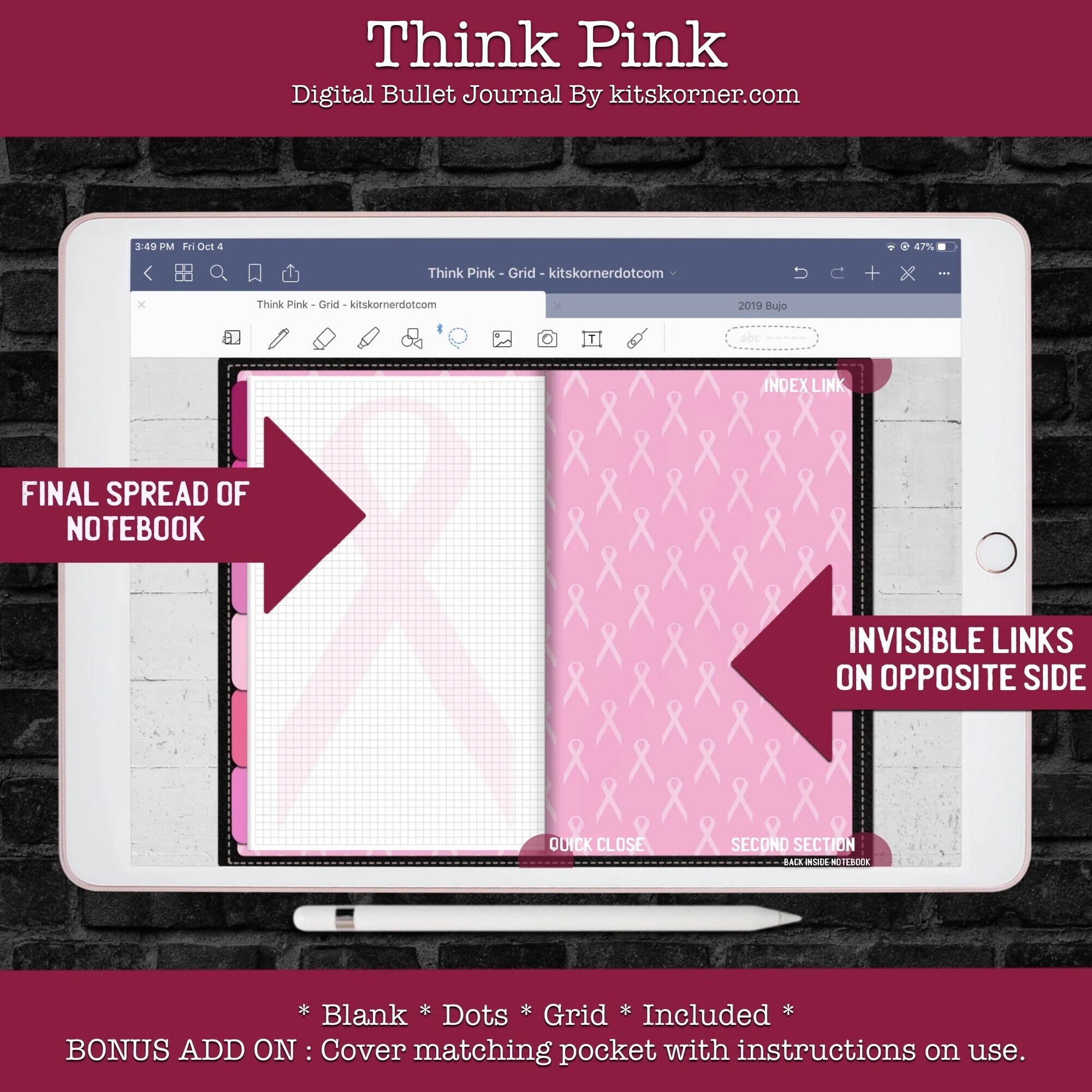 Think Pink : Digital Bullet Journal Planner Notebook - Etsy