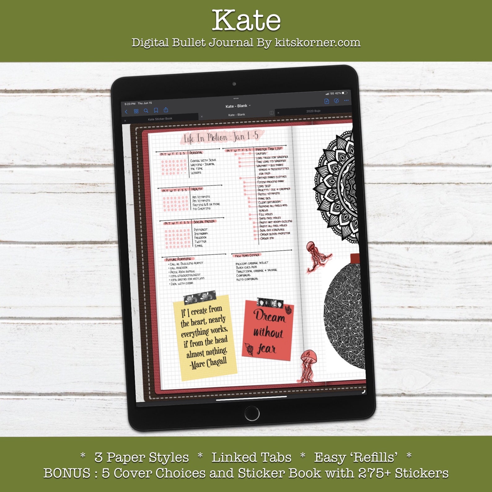 Kate : Digital Bullet Journal - Etsy