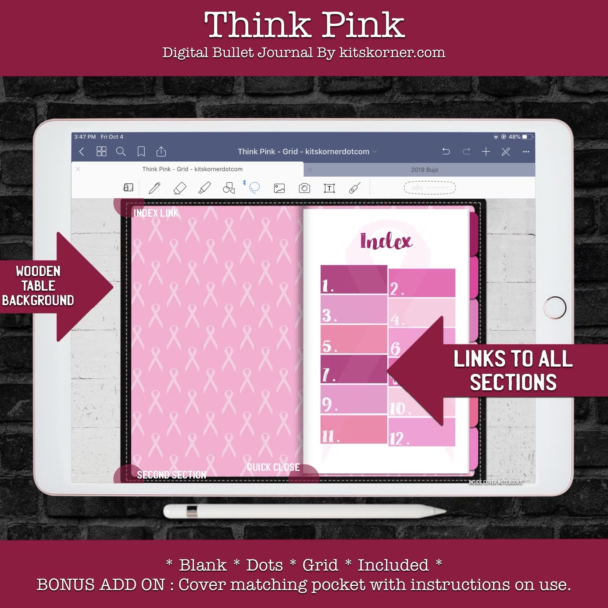 Think Pink : Digital Bullet Journal Planner Notebook - Etsy