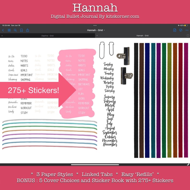 Hannah : Digital Bullet Journal - Etsy