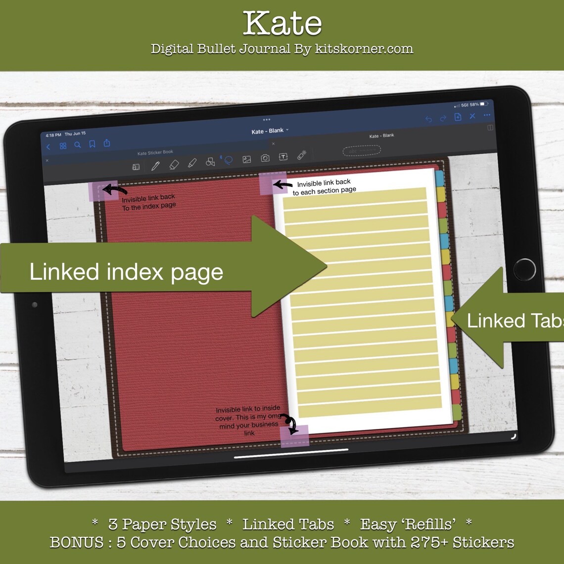 Kate : Digital Bullet Journal - Etsy