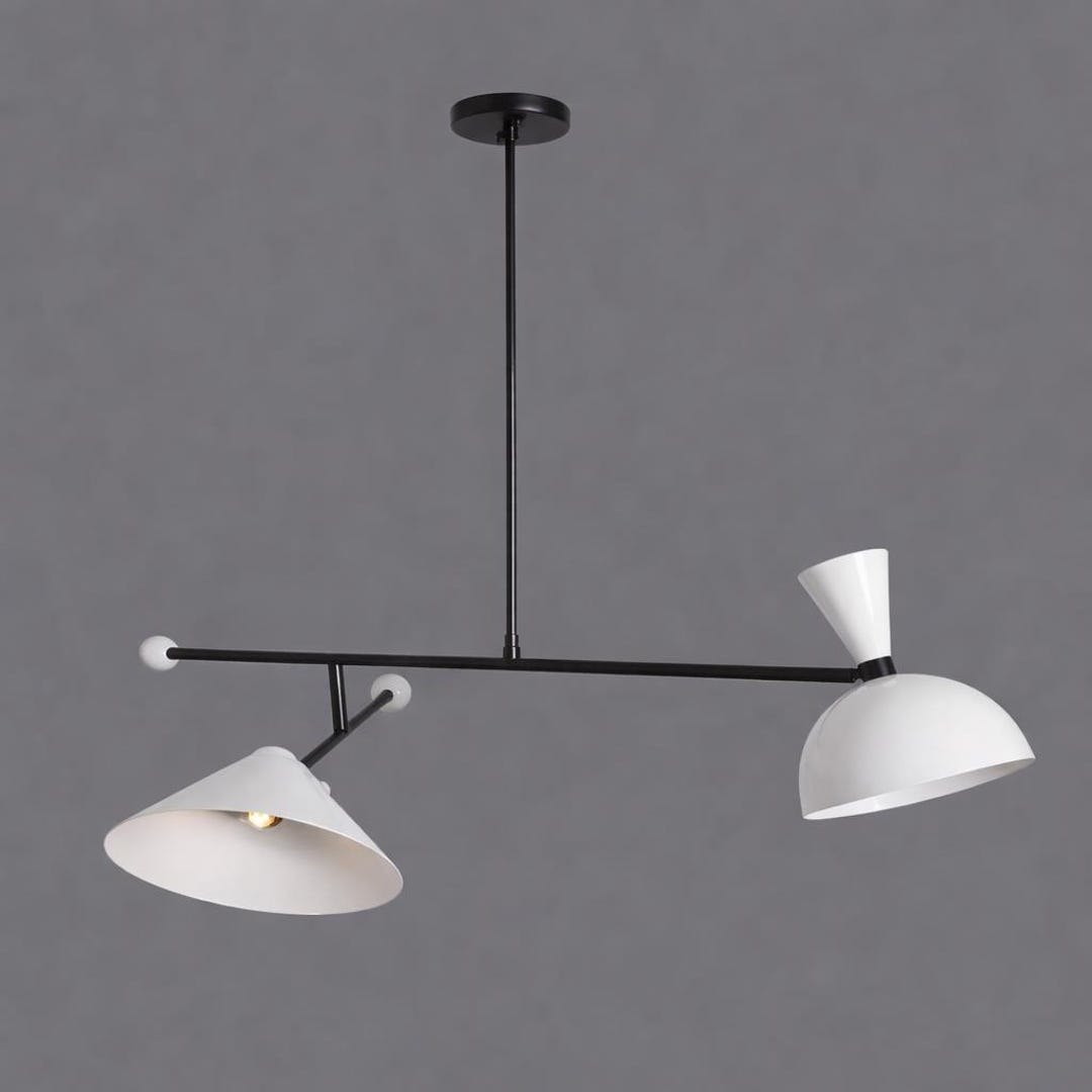 Mid Century Modern Linear Chandelier, Black & White 2 Light Pendant ...