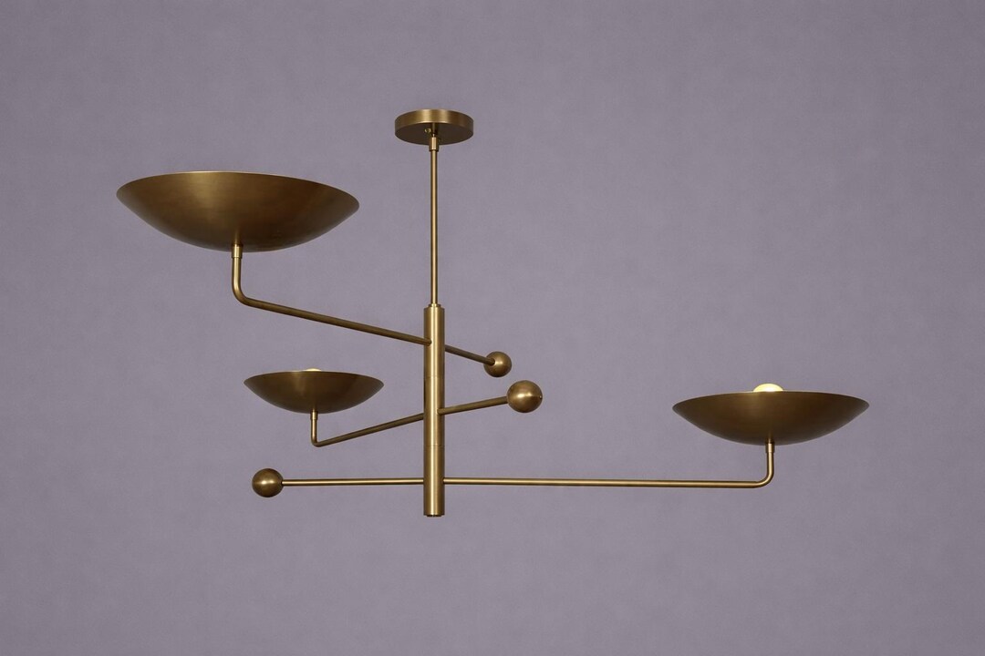3 Lights Counterbalance Curved Disk Chandelier, Mid Century Modern ...
