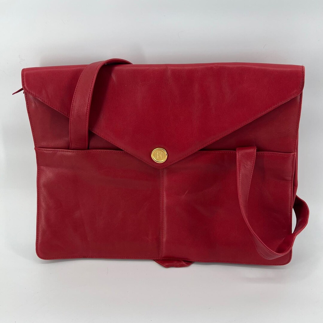 Vintage Red Leather Envelope Bag Fred Hayman Beverly Hills – H Logo ...