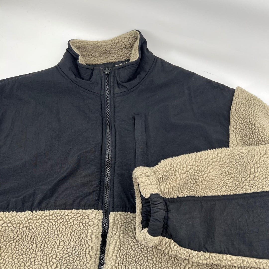 GAP Reversible Sherpa Fleece Jacket Men's L Tan Black Nylon Full Zip ...