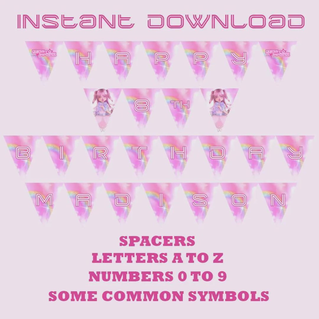 Dress to Impress Birthday Roblox Party Banner | Bunting Triangle Flag ...