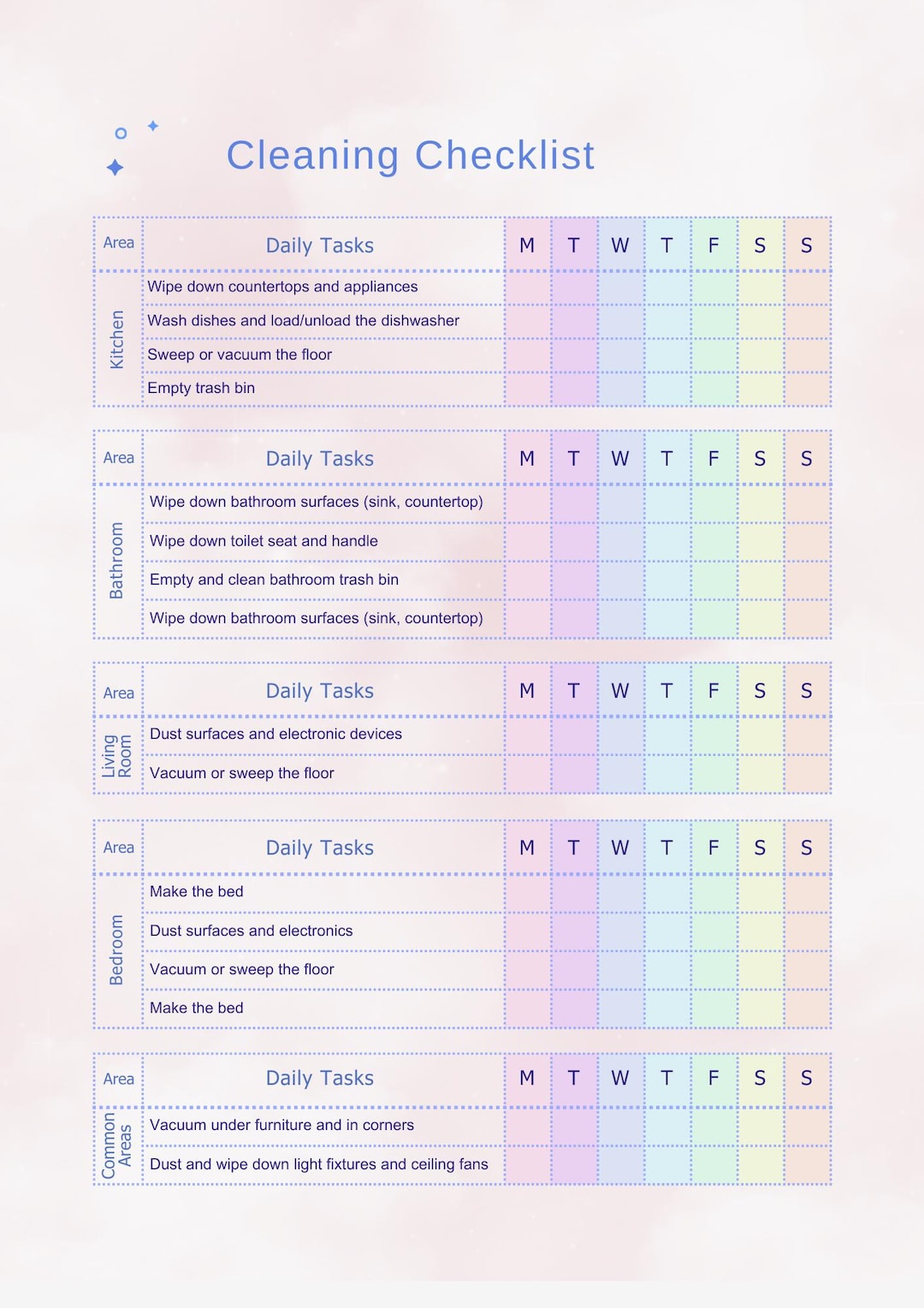 Daily Cleaning List, Daily Cleaning Chart, Editable Cleaning Planner ...