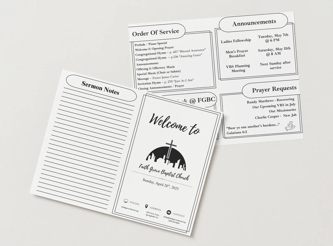 Black & White Printable Church Bulletin Template – Ink-friendly ...