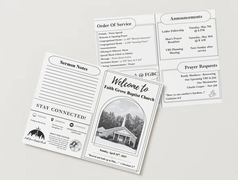 Editable Church Bulletin Template: Black and White Faith Design (PDF ...