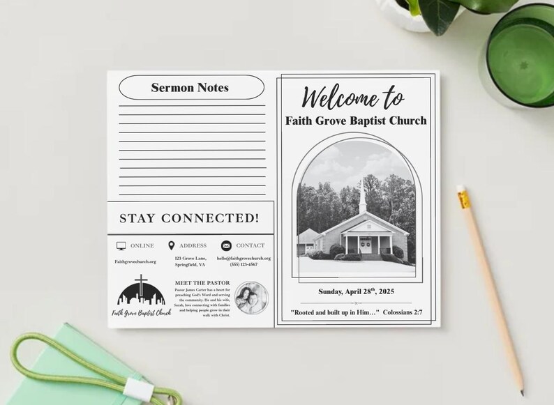 Editable Church Bulletin Template: Black and White Faith Design (PDF ...