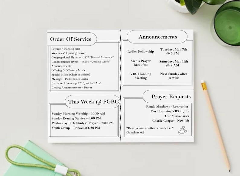 Editable Church Bulletin Template: Black and White Faith Design (PDF ...