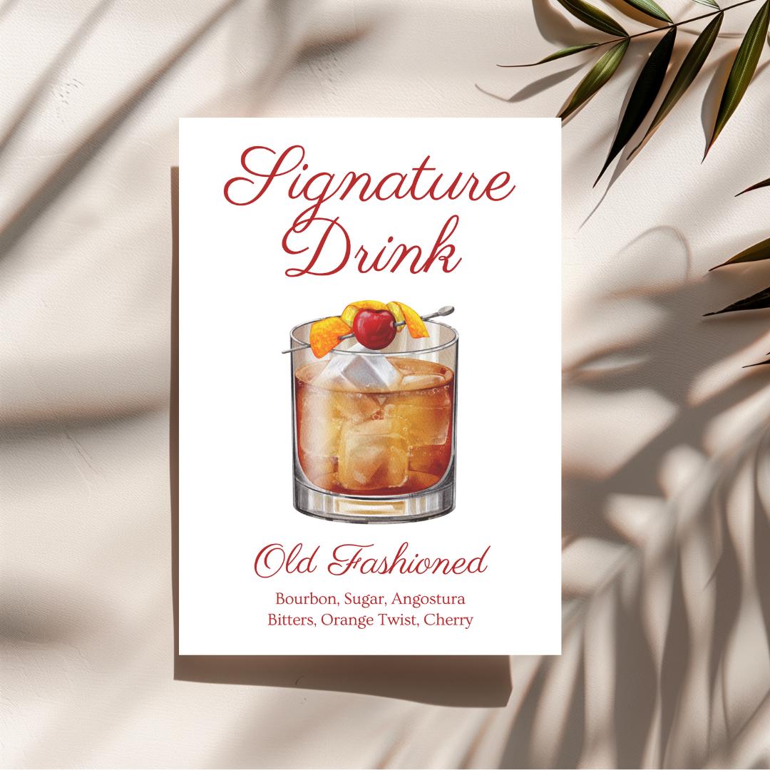 Old Fashioned Signature Drink Sign, Canva Template, Editable Printable ...