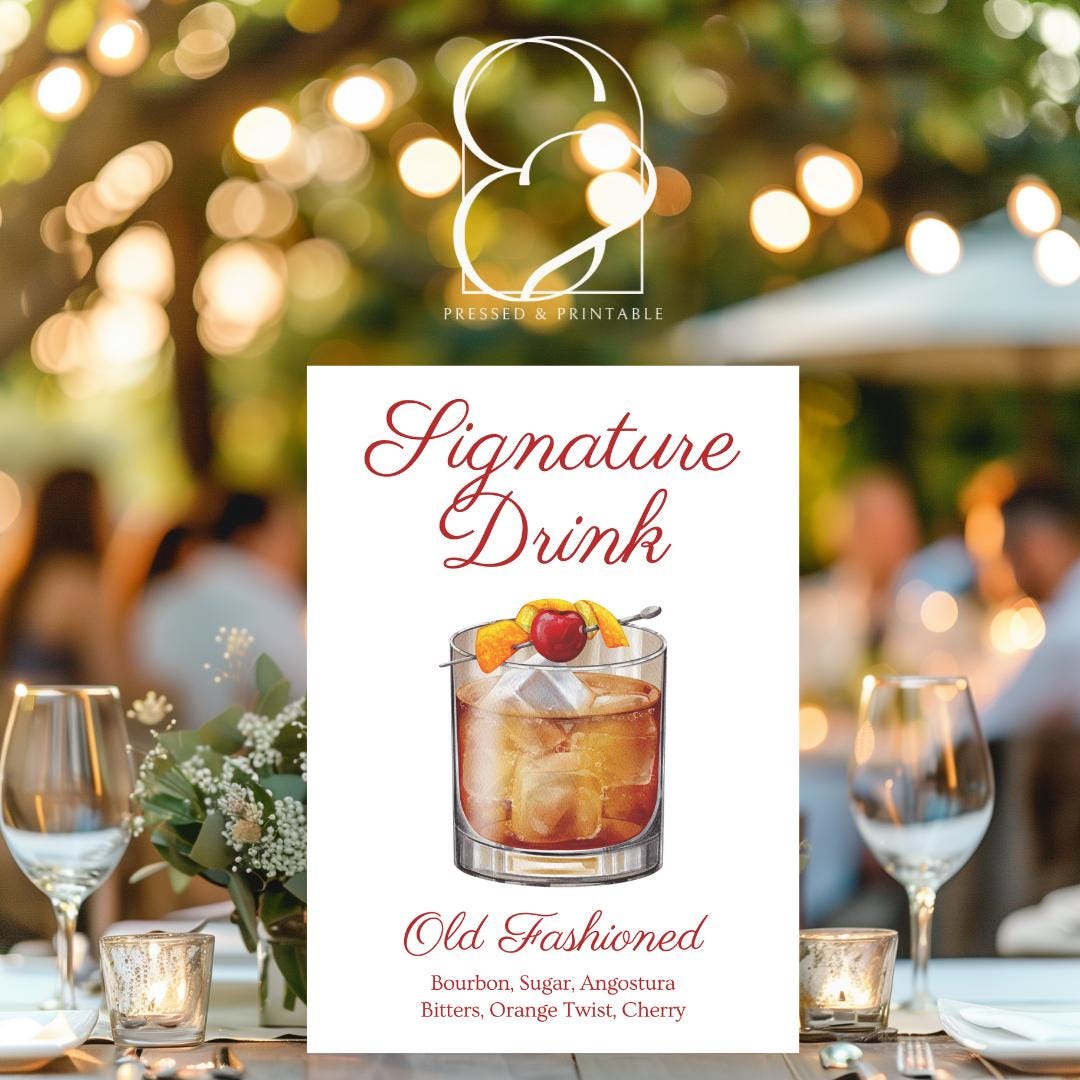Old Fashioned Signature Drink Sign, Canva Template, Editable Printable ...