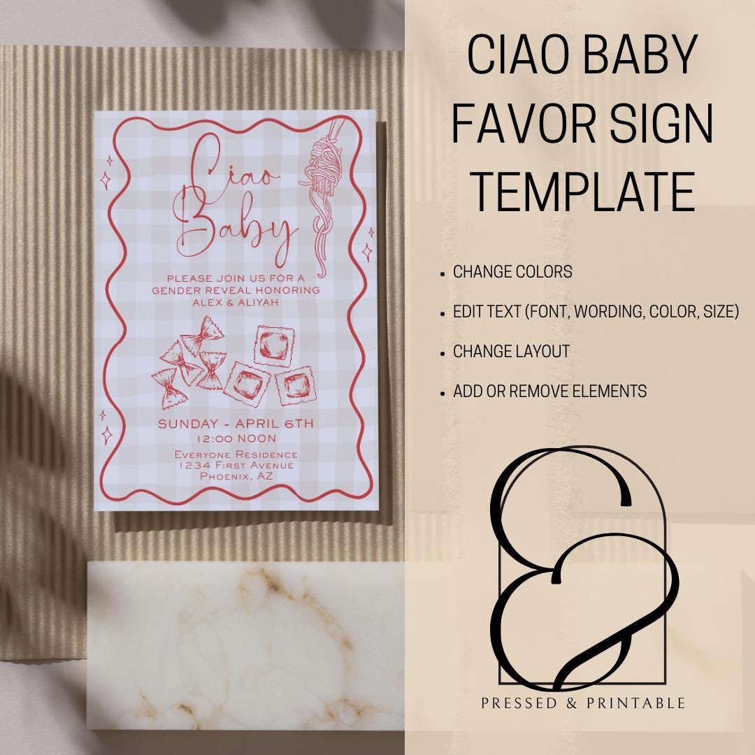 Ciao Baby Gender Reveal Invitation | Editable Canva Template | Italian ...