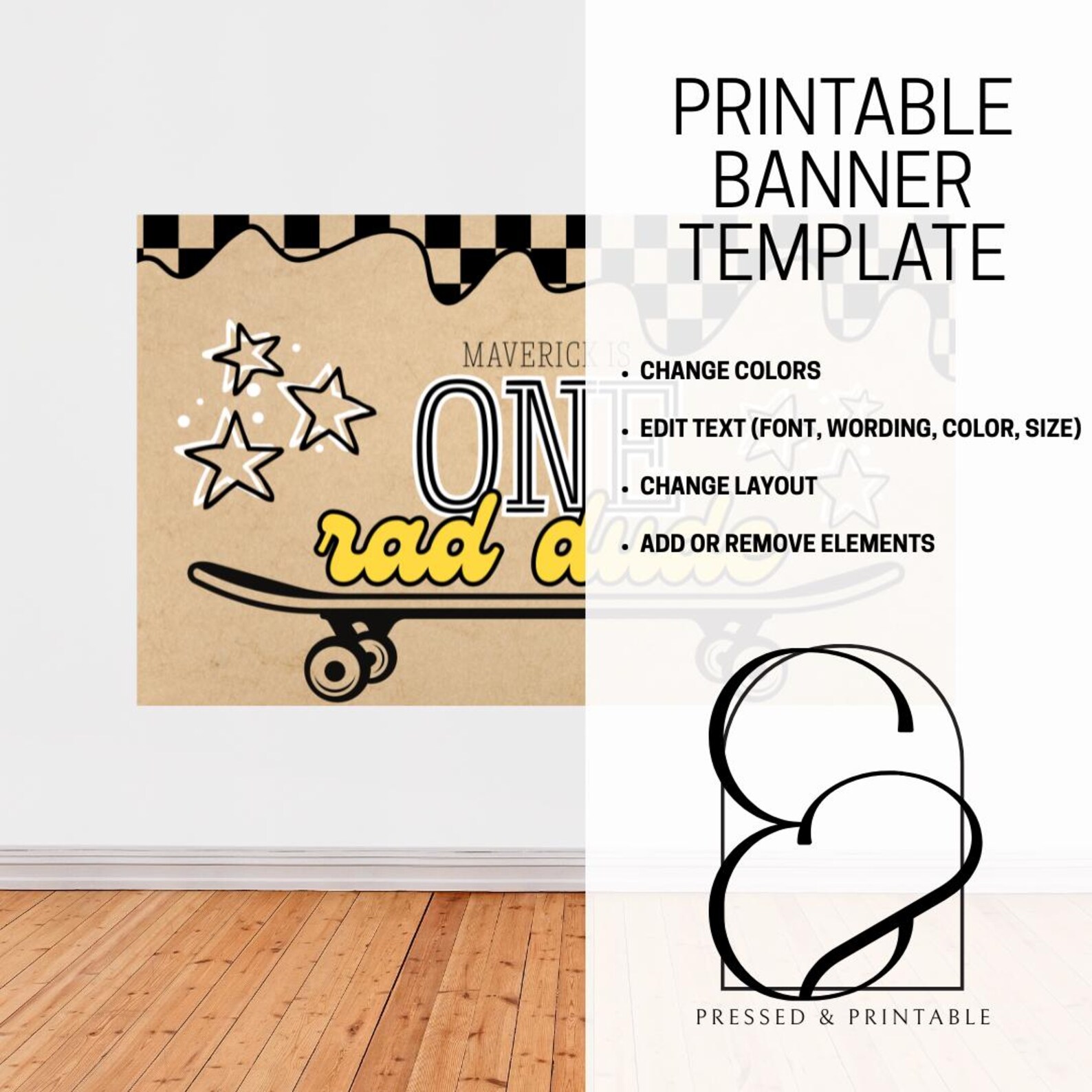One Rad Dude Printable Banner | Skateboard First Birthday Decor ...