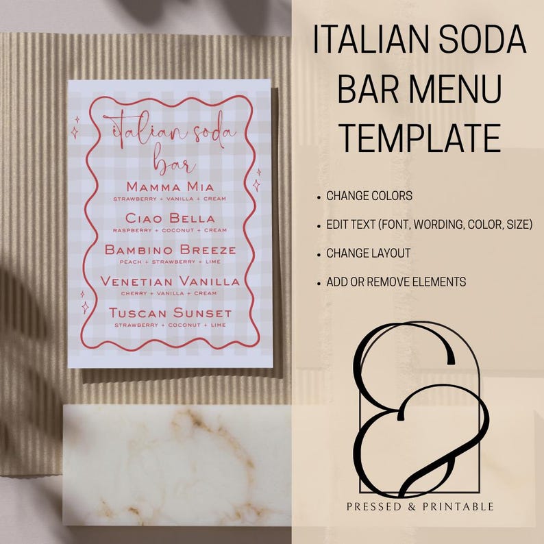 Ciao Baby Italian Soda Bar Menu | Editable Canva Template | Gender ...