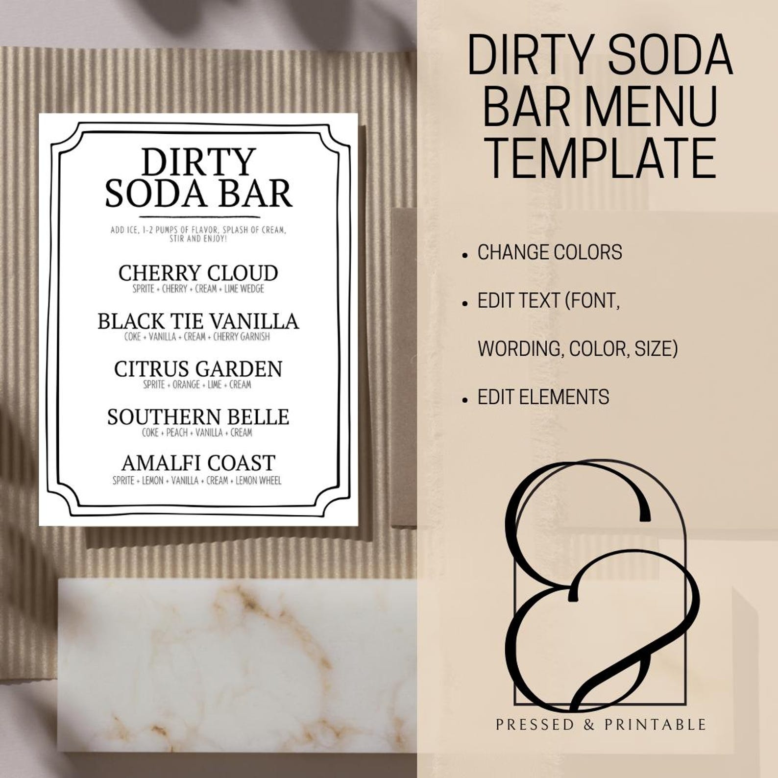 Dirty Soda Bar Template | Menu Sign | Party Drink Station | Mocktail ...