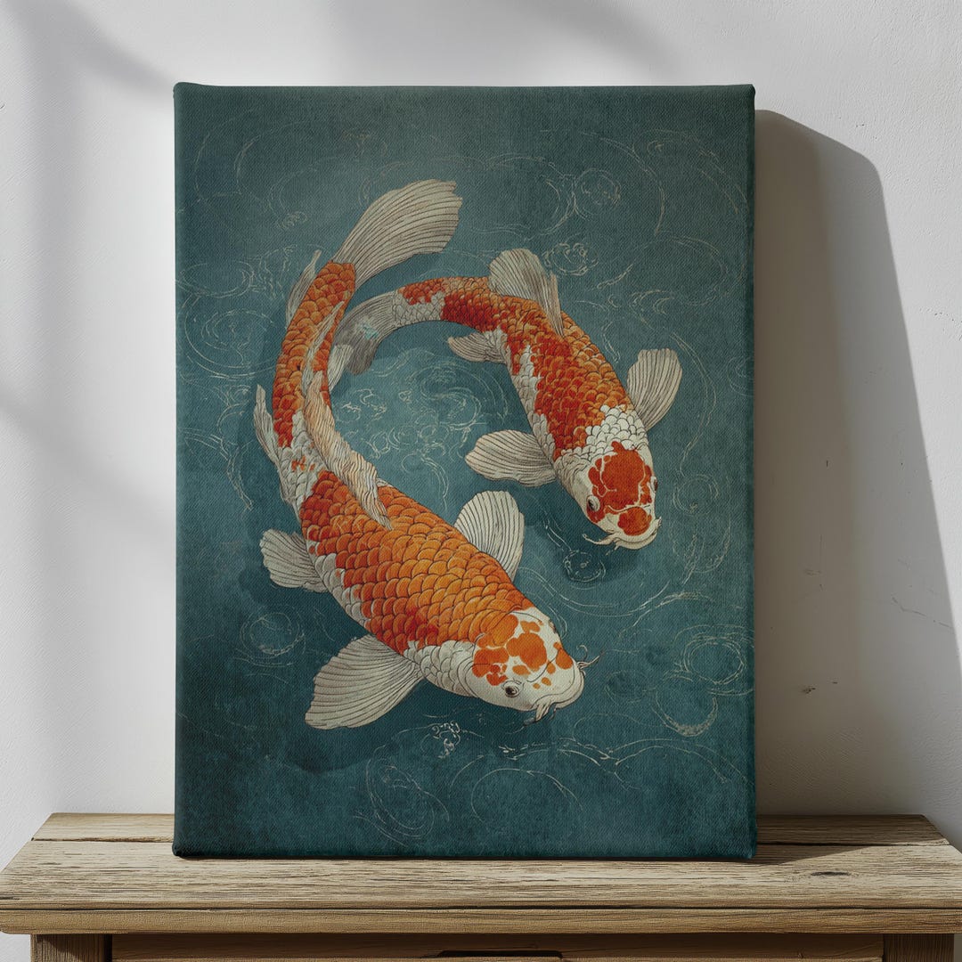 Vintage Japanese Koi Fish Art Print: Zen Asian Ink Wall Decor - Etsy