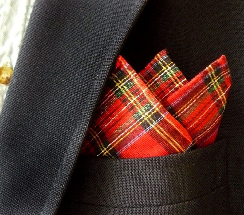 Red Glitter Plaid Cotton Pocket Square With Hand-rolled Hems - Etsy