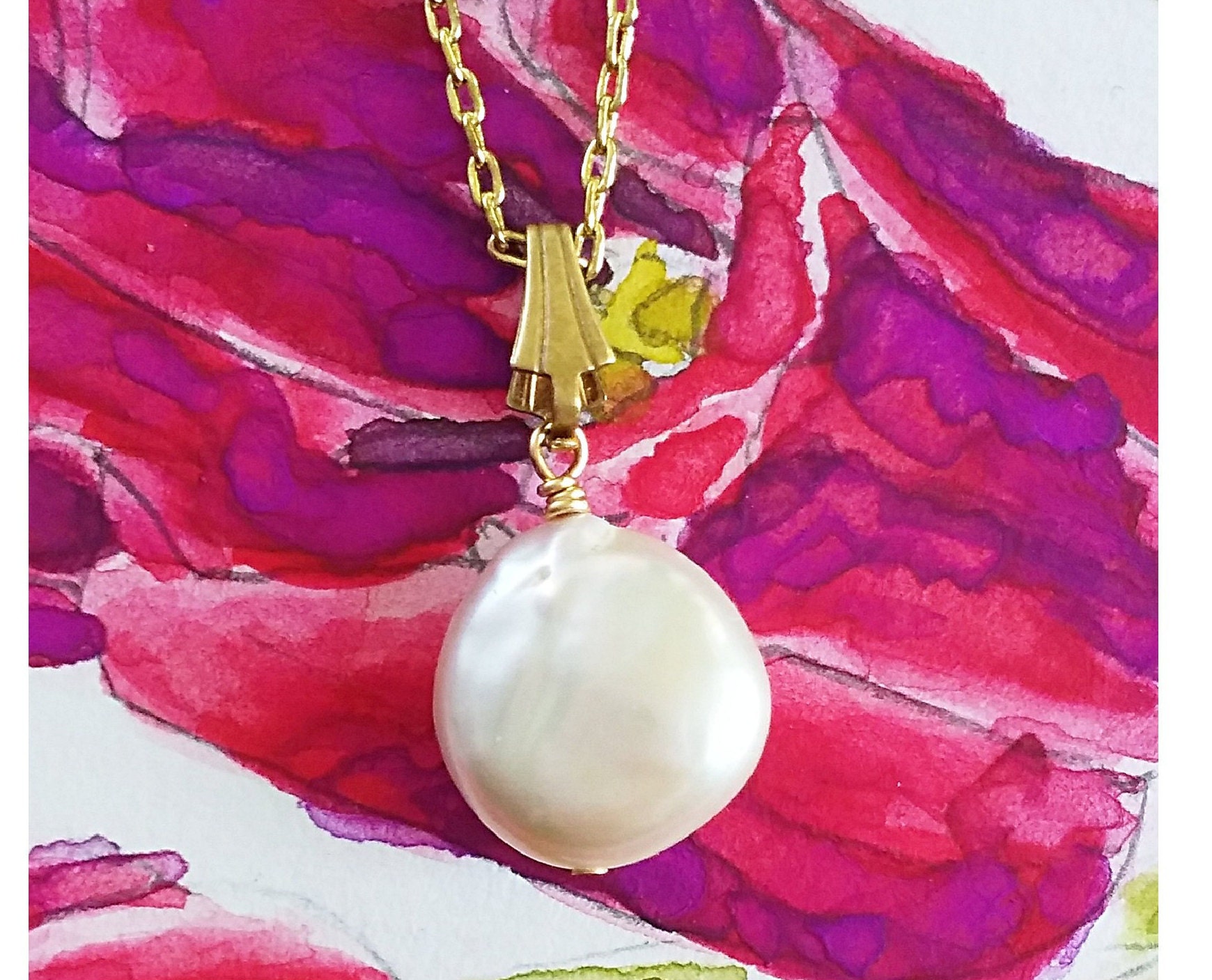 White Coin Pearl Necklace - Gold-filled - Etsy