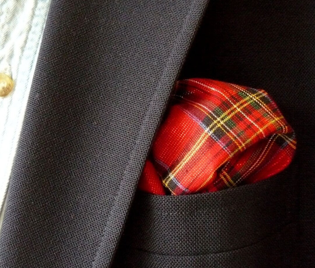 Red Glitter Plaid Cotton Pocket Square With Hand-rolled Hems - Etsy