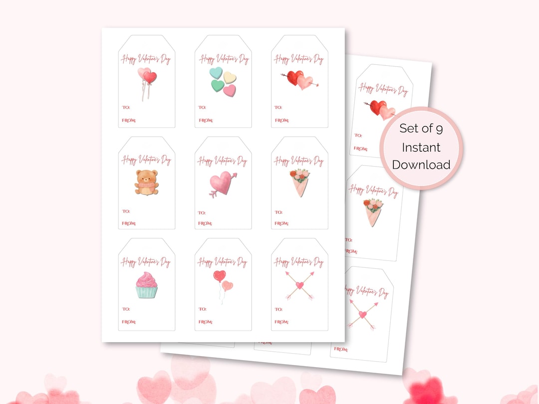 Valentine's Day Gift Tags, Printable, Minimalist Design Gift Tag Labels ...