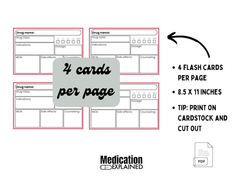Pharmacology Flashcard Template | Blank Drug Flashcards | Nursing ...