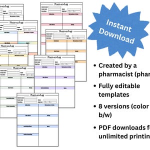 Printable Pharmacology Template for Nursing Student, Pharmacy Student ...