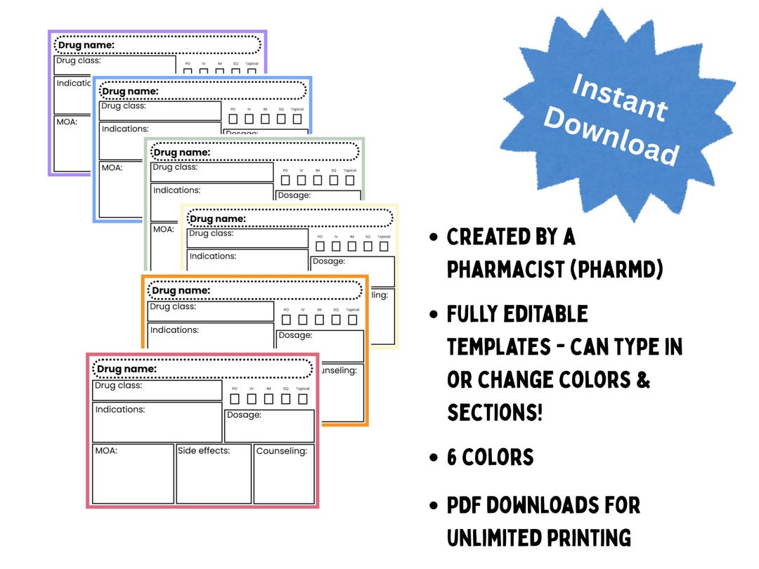 Pharmacology Flashcard Template | Blank Drug Flashcards | Nursing ...