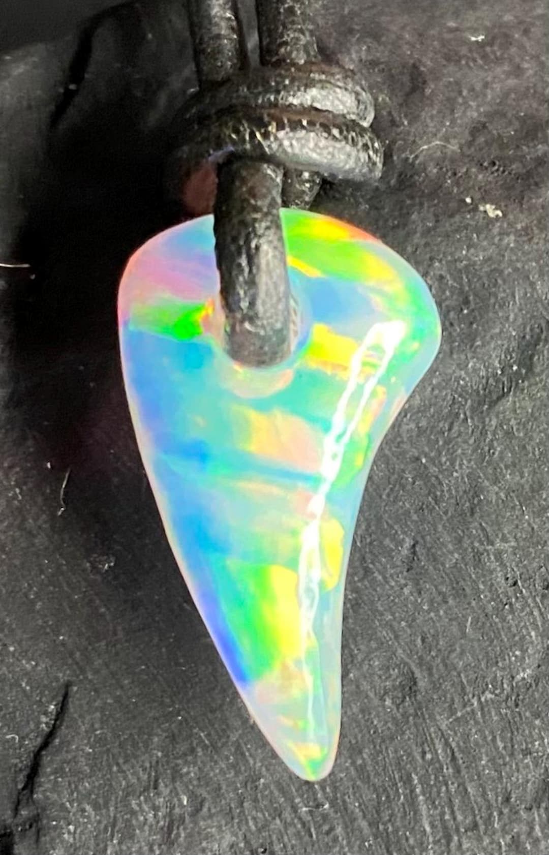 Handmade in Australia 22mm Dragon’s Tooth Solid Opal Pendant on Leather ...