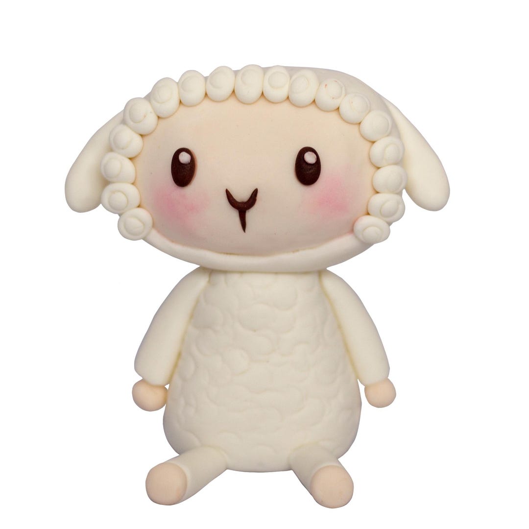Sheep Cake Topper. Fondant Fluffy Sitting Lamb With Blush Cheeks for ...