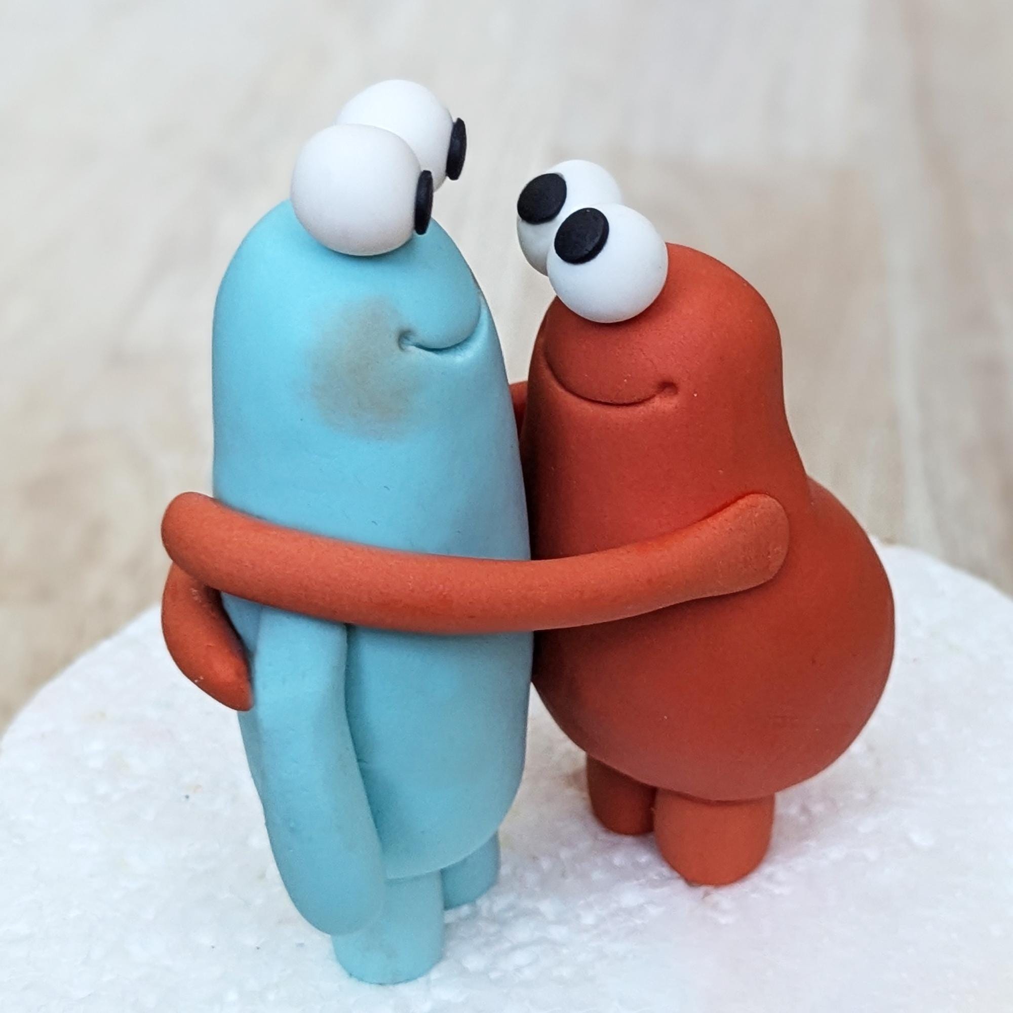 Hugging Cute Monsters Cake Topper – Fondant Red & Blue Figurines ...